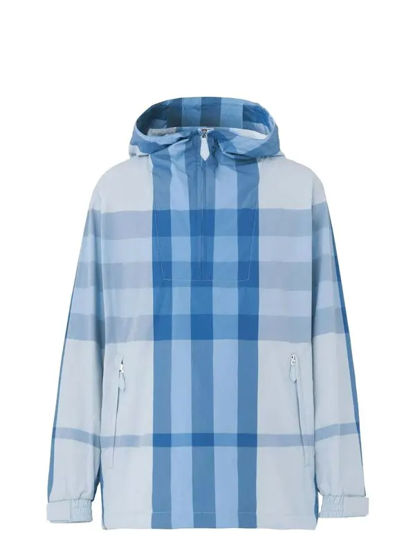 Burberry Check Packaway Half-zip Hooded Jacket - Blue