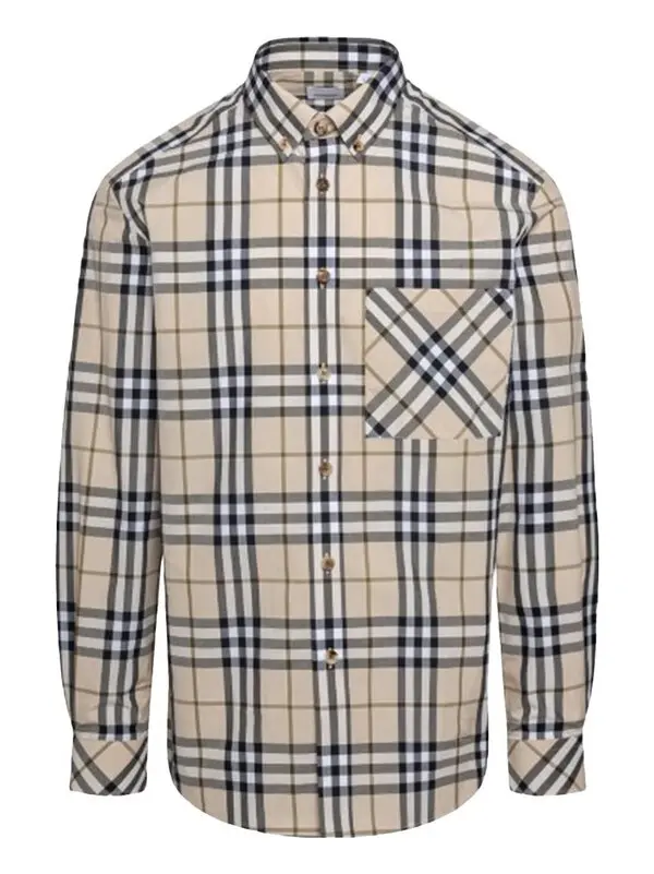 Burberry Check Stretch Poplin Long Sleeve Shirt - Soft Fawn