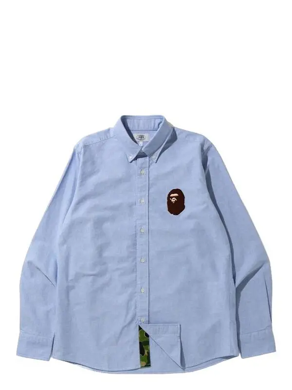 A BATHING APE Large Ape Head Oxford Bd Shirt - Sax