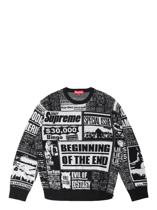 Supreme Newsprint Sweater - Black