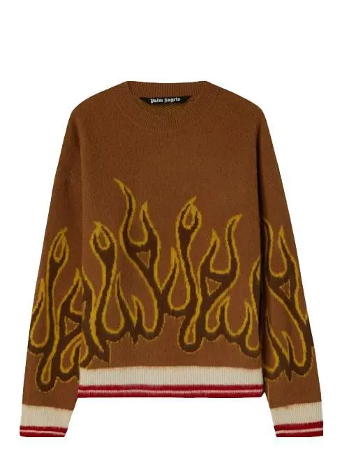 Palm Angels Burning Wool Knit Sweater - Nuts/yellow