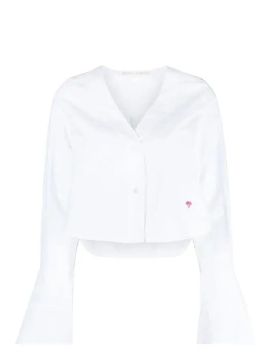 Palm Angels Flute Sleeves Cropped Shirt - White