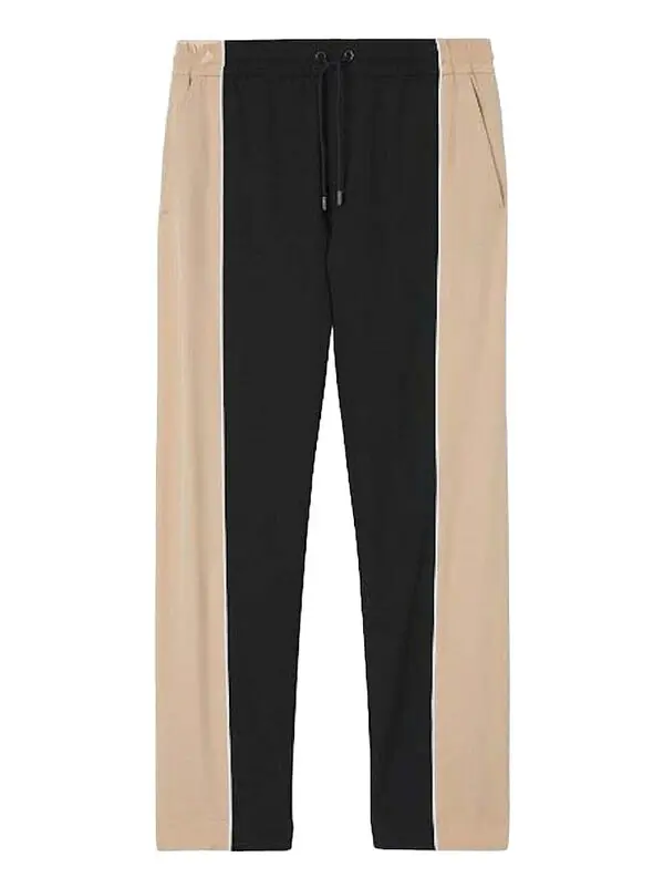 Burberry Contrast Stripe Wool Track Pants - Black Beige
