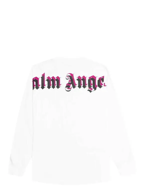 Palm Angels Doubled Logo Longsleeve T-shirt - White/black/fuschsia