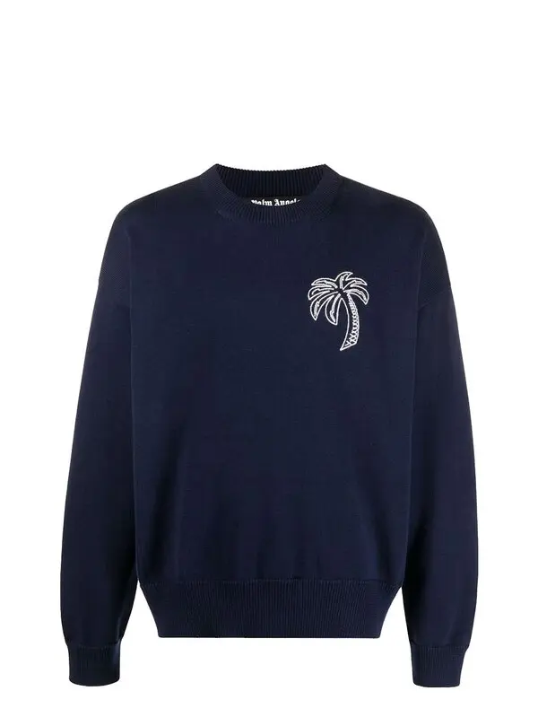 Palm Angels Embroidered Palm Tree Sweatshirt - Navy Blue/white