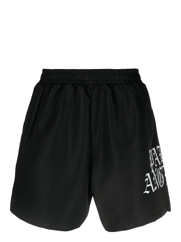 Palm Angels Gothic Logo Print Swimming Shorts - Black White