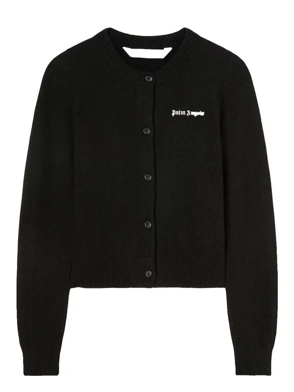Palm Angels Classic Logo Fitted Cardigan - Black/white