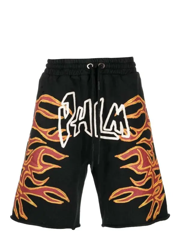 Palm Angels Graffiti Flames Sweatshorts - Black/white
