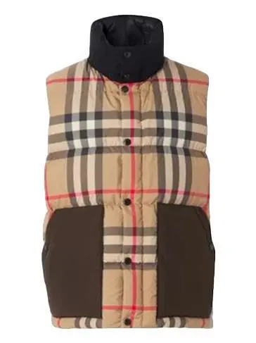Burberry Check Print Padded Down Vest - Archive Beige