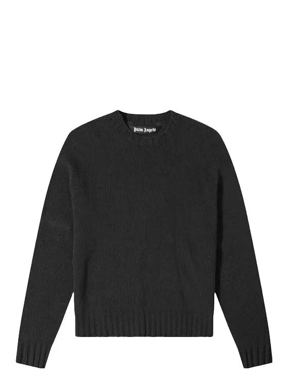 Palm Angels Curved Logo Knitted Crewneck Sweatshirt - Black/white