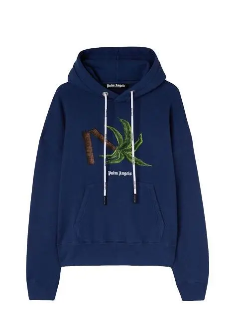 Palm Angels Broken Palm Graphic Hoodie - 4655 Navy Blue/green