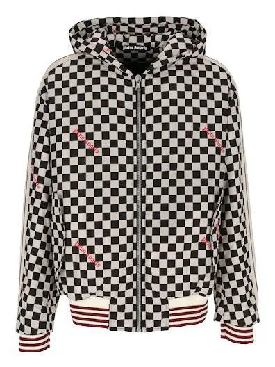 Palm Angels Damier Puffed Hooded Jacket - Black/red