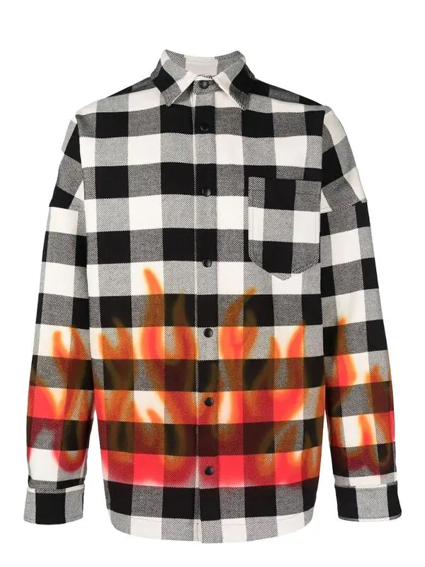 Palm Angels Flames Flannel Overshirt - White/black