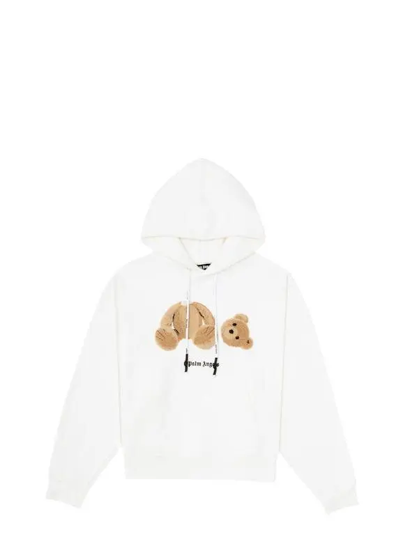 Palm Angels Embroidery Bear Hoodie - White/brown