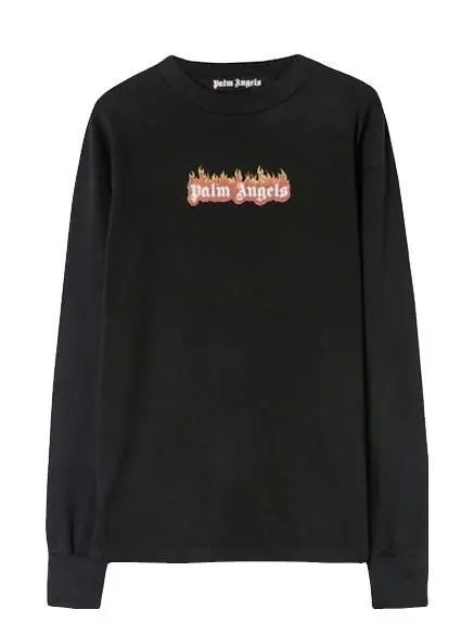 Palm Angels Burning Logo Classic Longsleeve T-shirt - Black/white