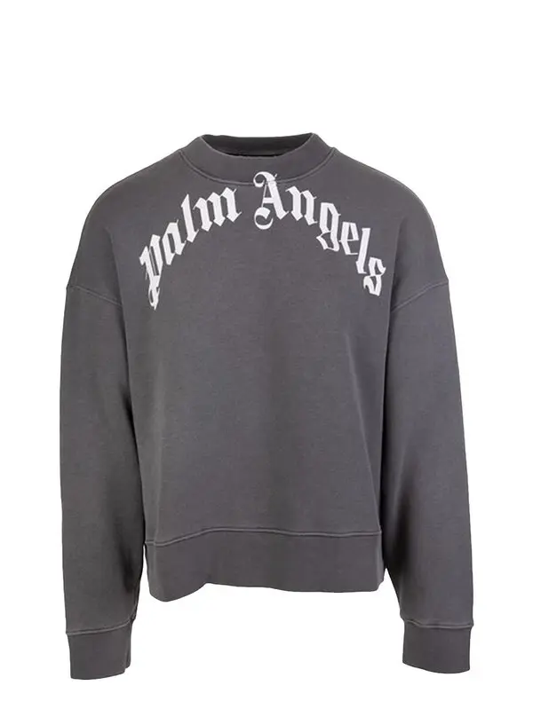 Palm Angels Curved Logo Crewneck Sweatshirt - Black/white