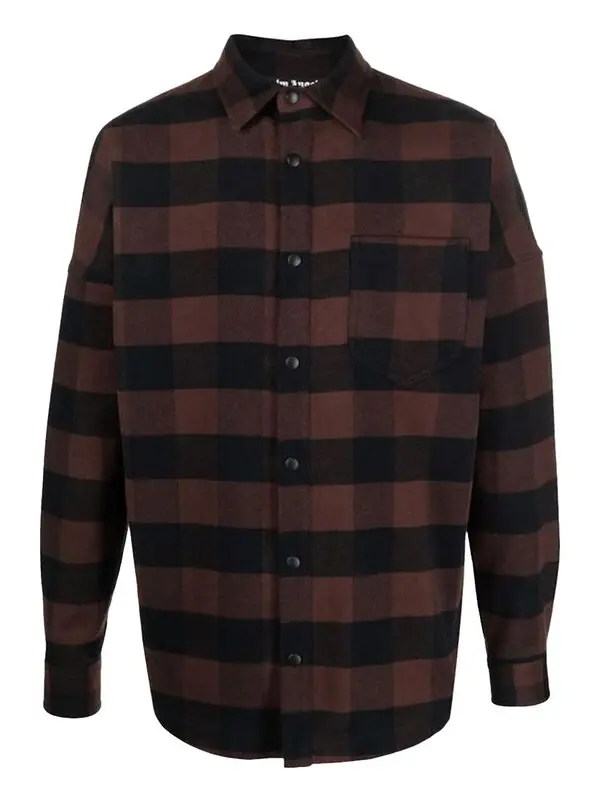 Palm Angels Checked Shirt - Black Light Grey Brown