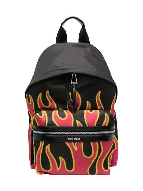Palm Angels Flames Print Backpack - Black/red/yellow