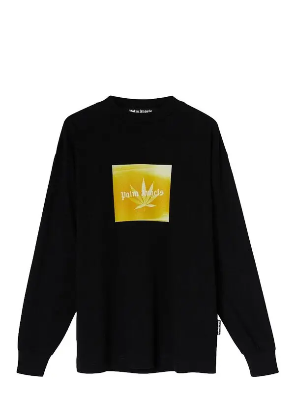 Palm Angels Leaf Print Logo Longsleeve T-shirt - Black/yellow