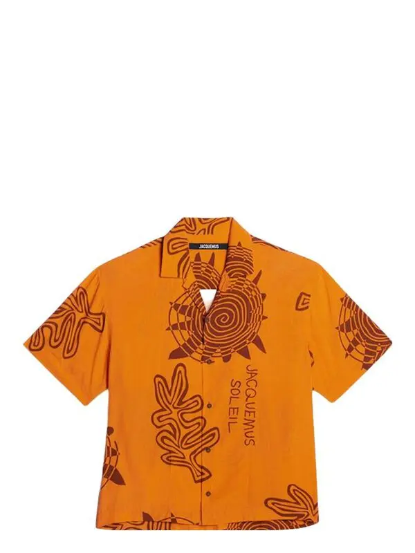 Jacquemus La Chemise Jean Summer Sketch Bowling Shirt - Print Orange Arty Sun