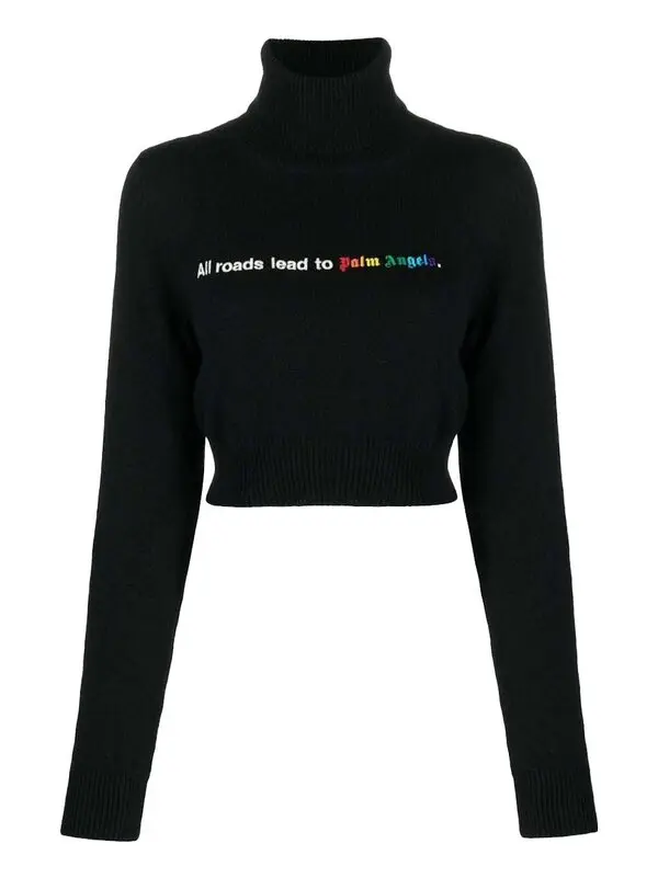 Palm Angels All Roads Cropped Turtleneck - Black/white
