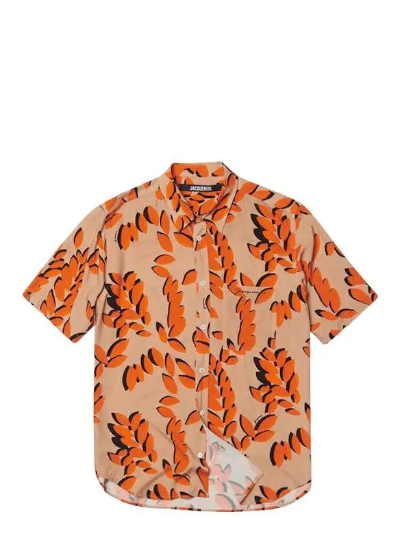 Jacquemus La Chemise Melo Leaves Print Shirt - Orange