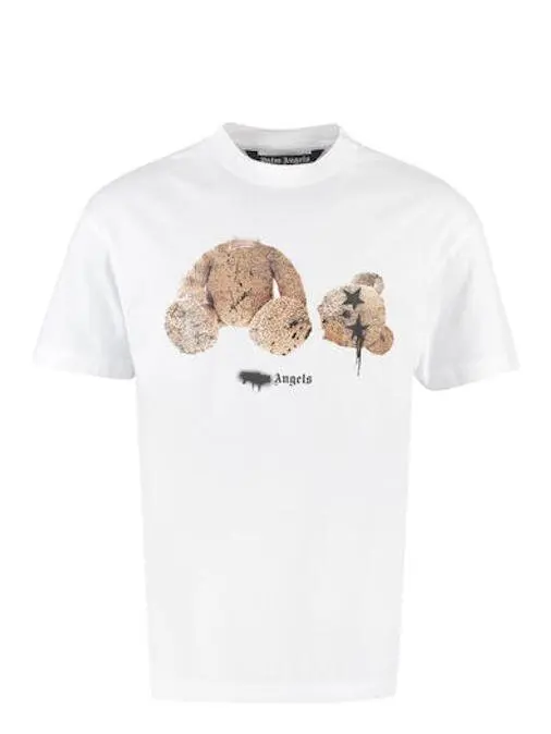 Palm Angels Bear Print Sprayed Logo T-shirt - White/brown