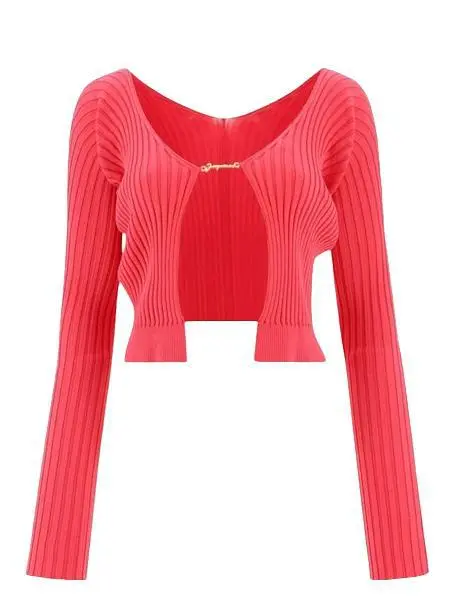 Jacquemus La Maille Pralu Longue Seamless Charm Logo Cardigan - Pink