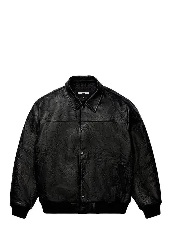 SP5DER Debossed Web Leather Jacket - Black