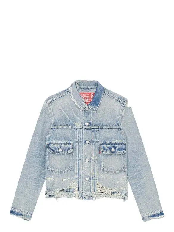 Kenzo X Levi's Type Ii Distressed Denim Trucker Jacket - Stone Bi Dirty Blue Denim