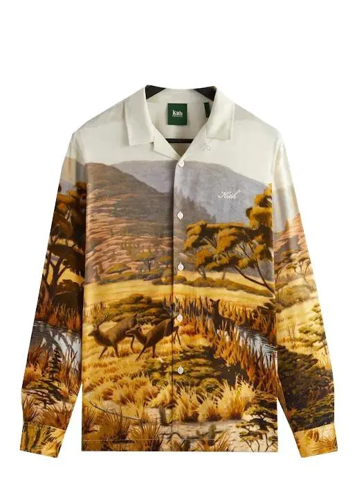 Kith Amnh Landscape Long Sleeve Camp Collar Shirt - White
