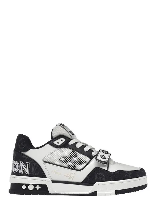 LOUIS VUITTON Trainer Velcro Strap Monogram Denim Sneakers - Black/white
