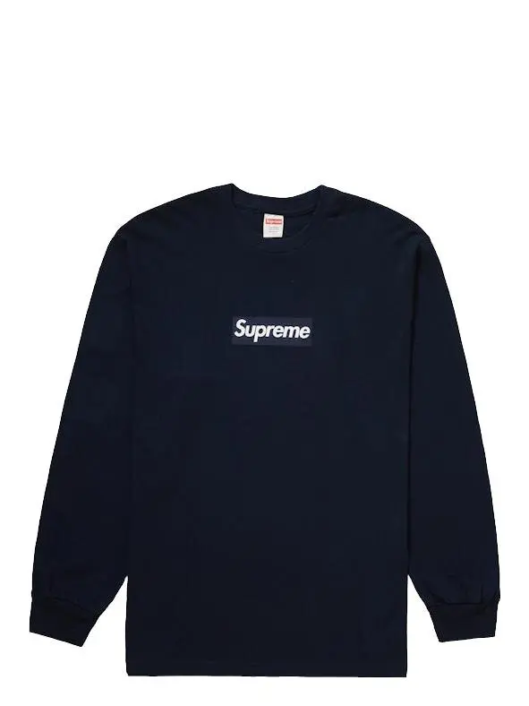 Supreme Box Logo Long Sleeve Tee Shirt - Navy Blue