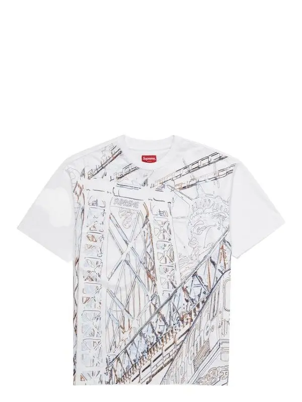 Supreme Bridge Embroidered Short Sleeve Tee Shirt - White