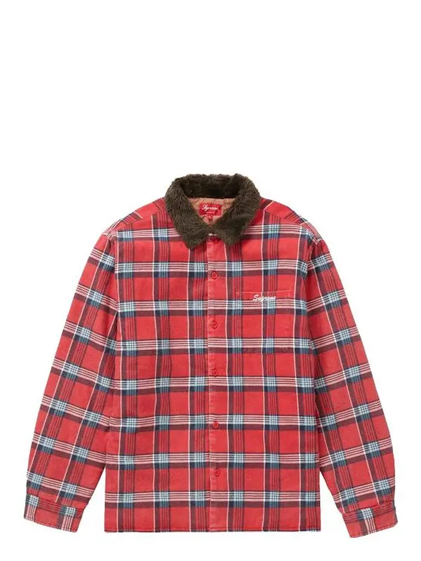 Supreme Faux Fur Collar Flannel Shirt - Red