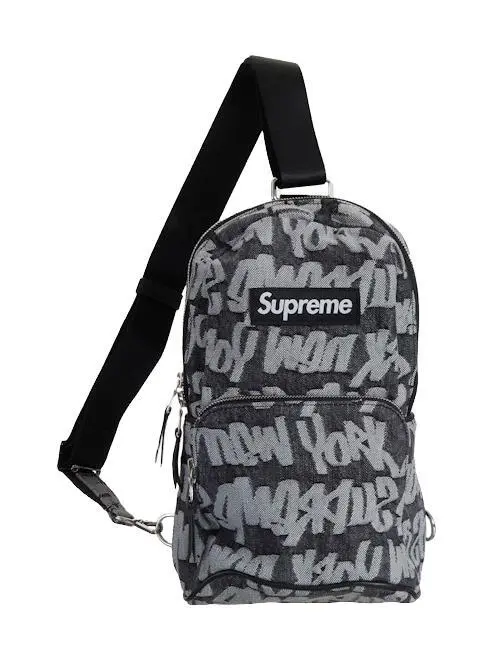 Supreme Fat Tip Jacquard Denim Sling Bag - Black