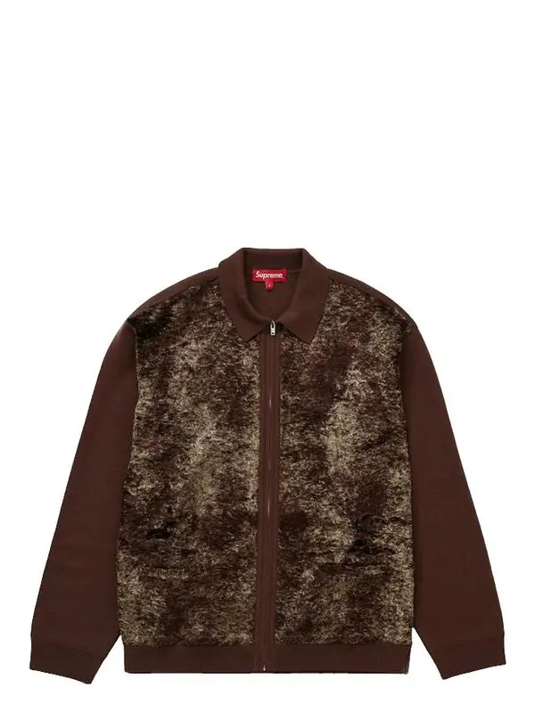 Supreme Faux Fur Zip Up Cardigan - Brown