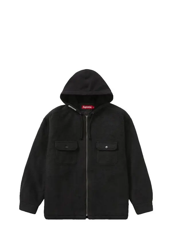 Supreme Fleece Zip Up Hooded Shirt - Black