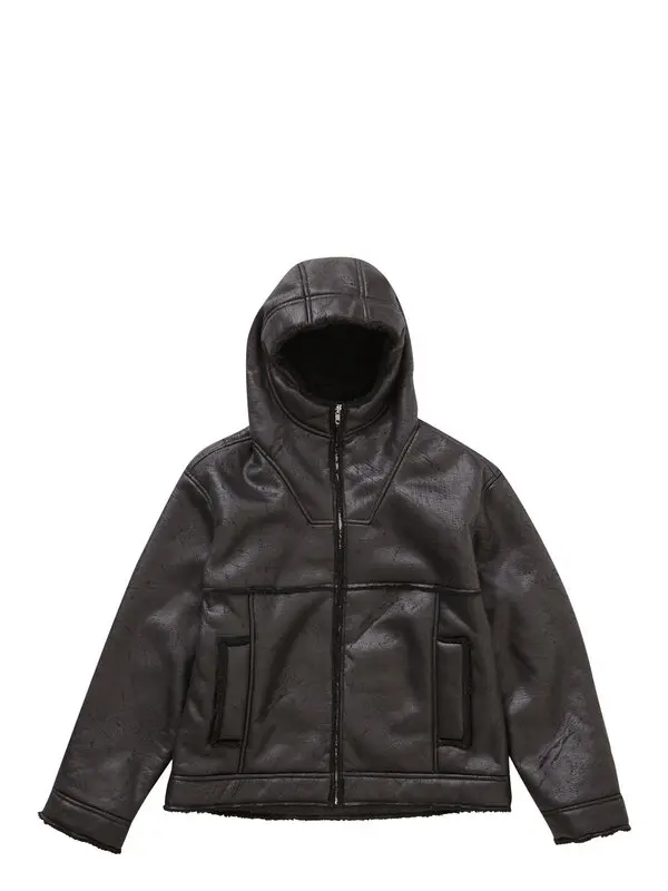 Supreme Faux Shearling Hooded Jacket - Black