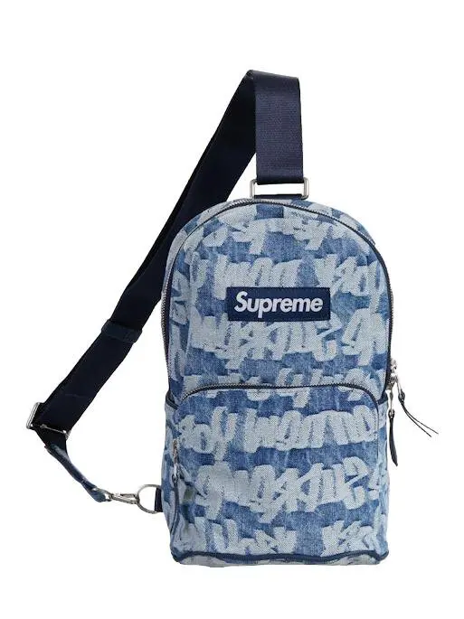 Supreme Fat Tip Jacquard Denim Sling Bag - Blue
