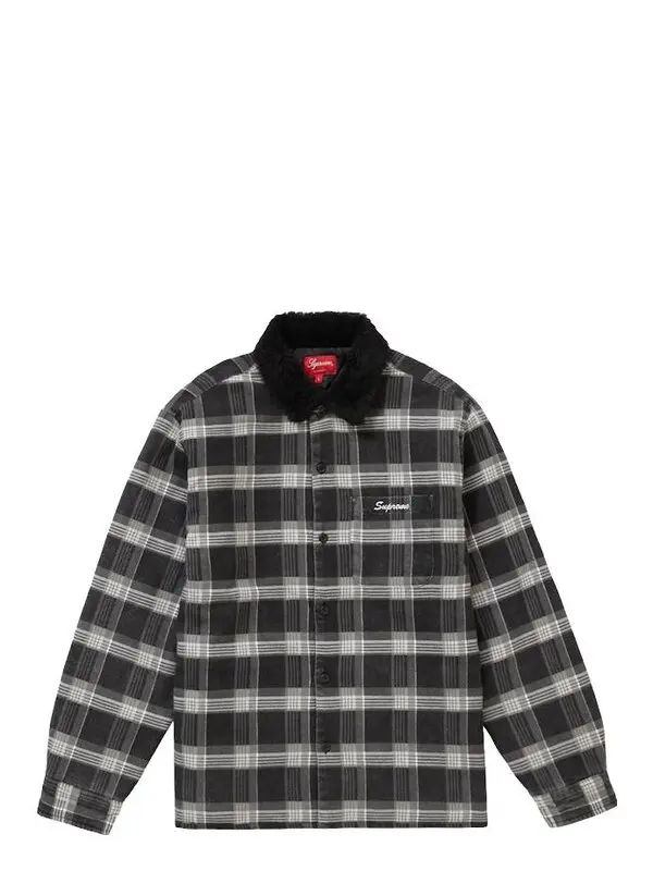 Supreme Faux Fur Collar Flannel Shirt - Black