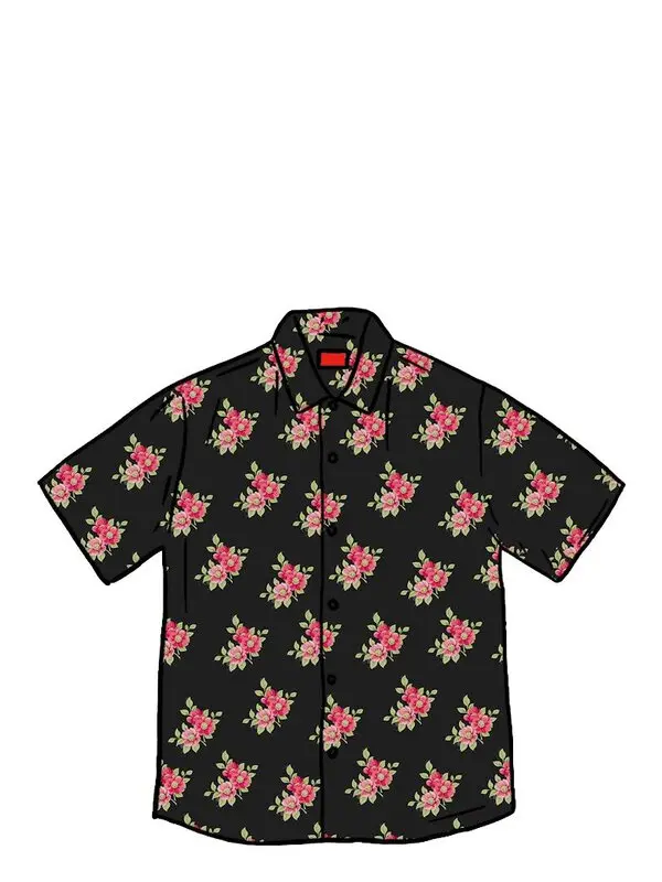 Supreme Floral Rayon Short Sleeve Shirt - Black
