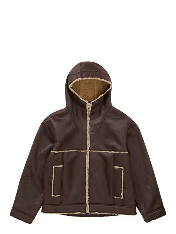 Supreme Faux Shearling Hooded Jacket - Brick