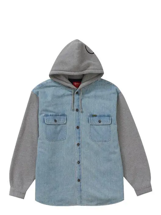 Supreme Fleece Hooded Denim Shirt - Blue