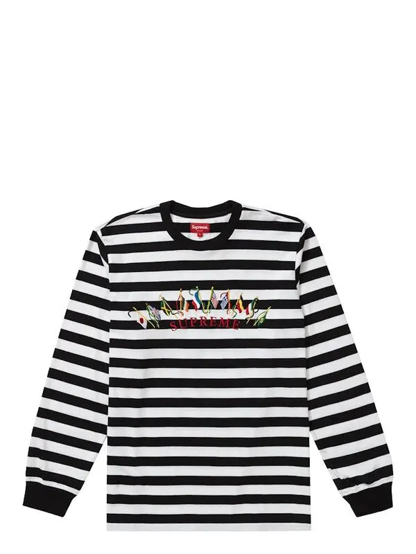 Supreme Flags Long Sleeve Top - White Stripe