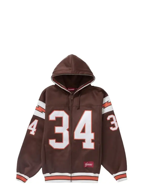 Supreme Football Zip Up Hooded Sweatshirt - Brown