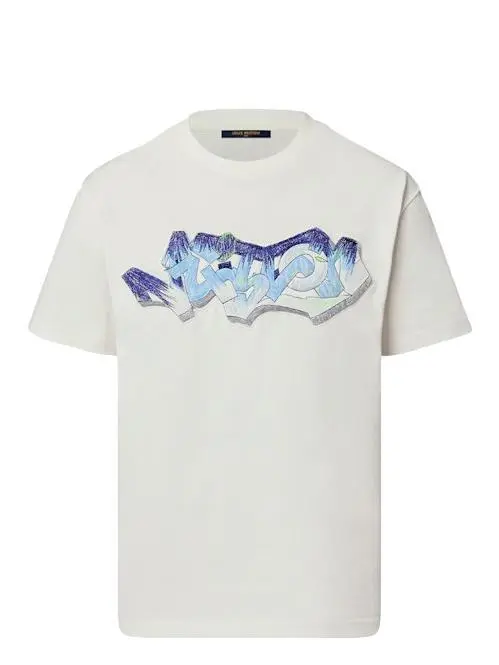 LOUIS VUITTON 3d Graffiti Embroidered T-shirt - White Blue