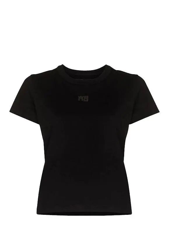 Alexander Wang Essential Jersey Shrunk Puff Logo Bound Neck Tee Shirt - Black