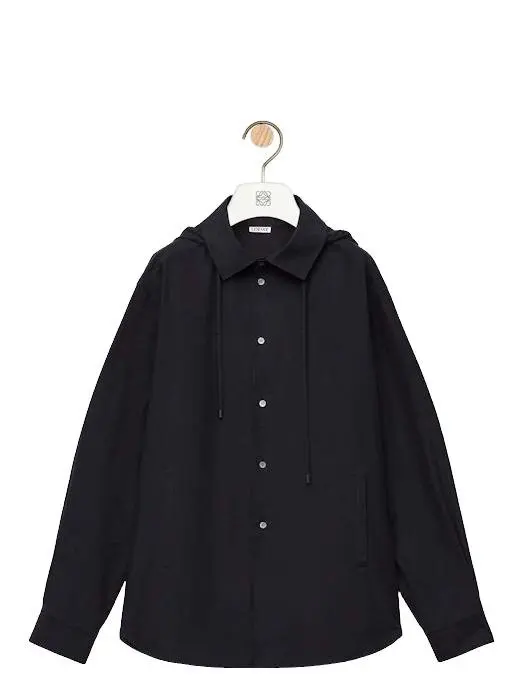 Loewe Hooded Overshirt In Cotton - Black
