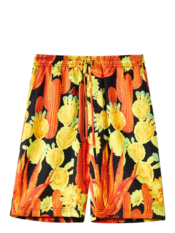 Loewe Cactus Print Silk Shorts - Black/yellow
